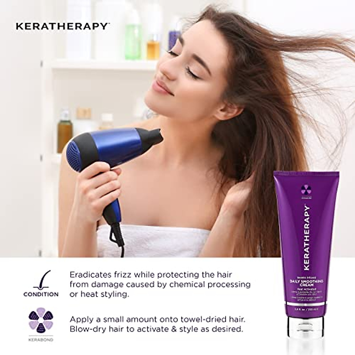 KERATHERAPY Daily Smoothing Cream, 6.8 fl. oz., 200 ml - Keratin Infused Smoothing Cream for Blowouts with Collagen, Jojoba Oil, Wheat & Argan Oil