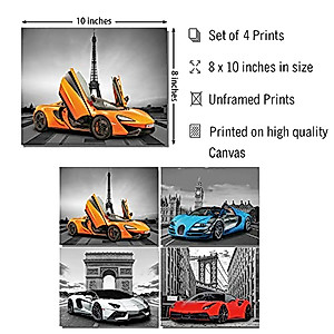zsjcyGG Car Themed Wall Art,Car Posters for Boys Room,Canvas Car Art Print Set of 4 Unframed (10x8in)-Black and White Car Pictures for room Decor