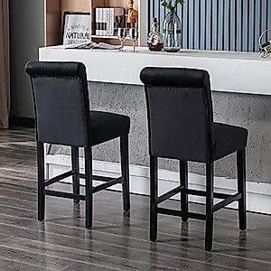 DM Furniture DM-Furniture Counter Height Barstools 26'' Velvet Bar Stools Modern Upholstered Kitchen Island Wood Chairs for Home Pub/Bistro/Coffee House (Set of 4, Black) Velvet, Black