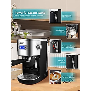 Gevi Espresso Machines 20 Bar Fast Heating Automatic Cappuccino Coffee Maker with Foaming Milk Frother Wand for Espresso, 1.2L Removable Water Tank, Double Temperature Control System 1350W, Black
