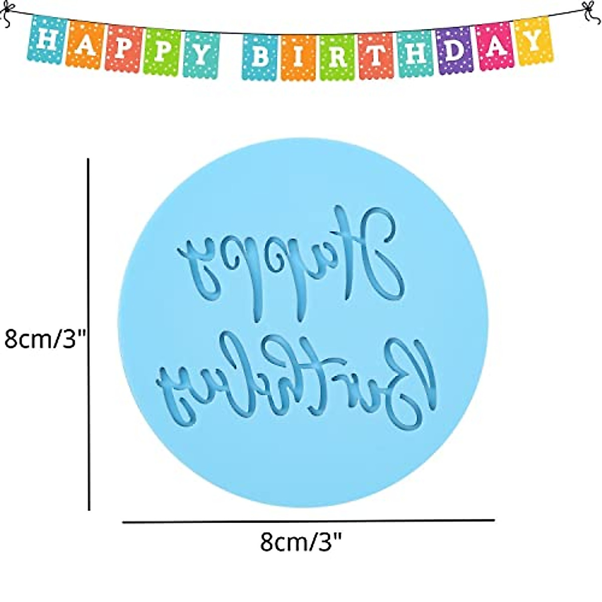 Crethinkaty Happy Birthday Fondant Embosser 3D Design Cookie Stamp for Baking Cookies,Decorating Cake/Sugar Paste/Cupcake