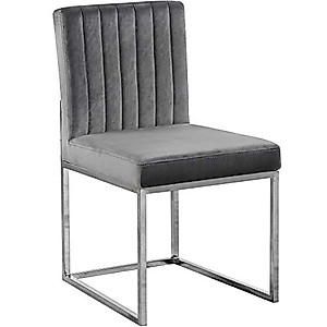 Meridian Furniture Giselle Collection Modern | Contemporary Velvet Upholstered Dining Chair with Durable Metal Base, Set of 2, 18" W x 22" D x 32" H, Grey