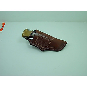Buck 110 Folding Pocket Knife Sheath. The Sheath Is Made Out of 9 Ounce Leather. . The Sheath Is Died Light Brown with a Basket Weave Tooling. This I for Sheath Only Knife Not Included.