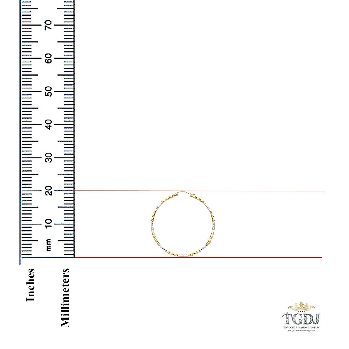 14K Yellow White Curled Hoop Earrings - (Diameter - 20 MM)