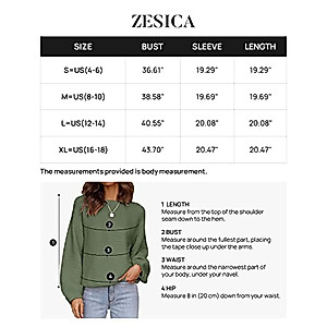 ZESICA Women's 2023 Crew Neck Long Lantern Sleeve Casual Loose Ribbed Knit Solid Soft Pullover Sweater Tops,ArmyGreen,Medium