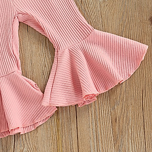 YOKJZJD Infant Toddler Baby Girl Ribbed Romper Sleeveless Jumpsuit Overalls Bell Bottom Pants Leggings Summer Outfits (A-Pink, 12-18 Months)