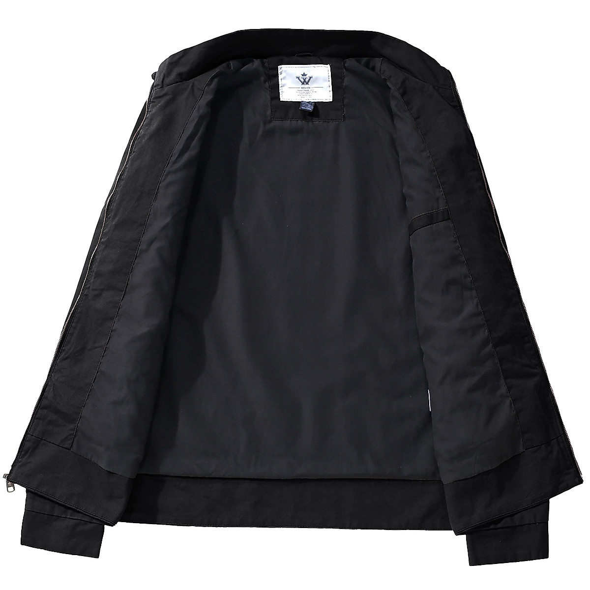 WenVen Men's Casual Lightweight Safari Jacket Cotton Windbreaker (Black, L)