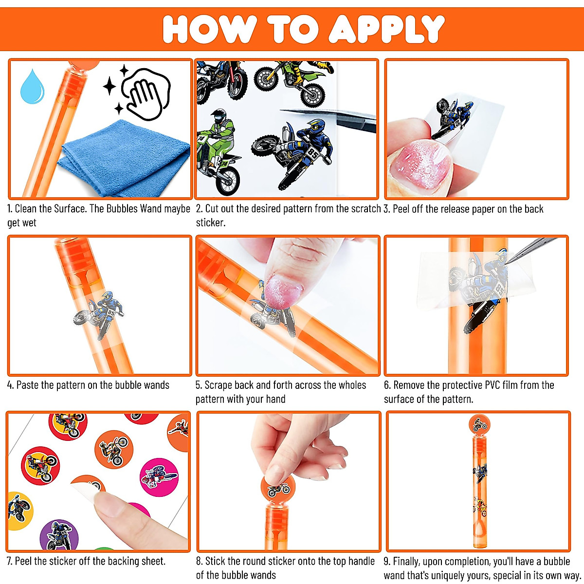 24PCS Dirt Bike DIY Bubble Wands Party Favors 96PCS Stickers for Goodie Bag Fillers Pinata Stuffers, Mini Bubble Bulk Birthday Party Supplies Toys Gifts Class Prizes for Toddlers Boys Girls