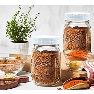 Regular Mouth Mason Jars 16 oz - (2 Pack) - Ball Regular Mouth 16-Ounces Pint Mason Jars with White M.E.M Food Storage Plastic Lids - For Storage, Freezing - Leak Proof, Microwave & Diswasher Safe