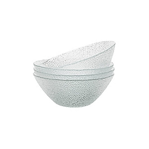 Vikko Soup Bowl, Set of 4 Glass Bowls, 6.5 Inch Salad Bowls, Elegant Textured Glass Design, Stackable Glass Bowls, Dishwasher Safe