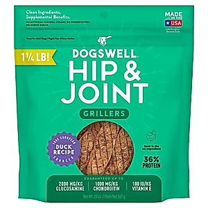 DOGSWELL 100% Grilled Meat Dog Treats, Made in The USA with Glucosamine, Chondroitin & New Zealand Green Mussel for Healthy Hips, 20 oz Duck