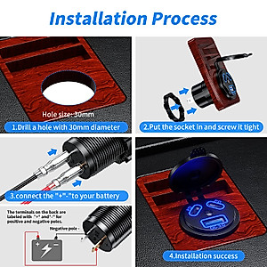 KEWIG 2Pcs 12V USB Outlet Quick Charge 3.0 USB Charger Sockets & Dual PD Type - C Ports, USB Cigartte Lighter Socket with ON/Off Switch DIY Kit, Waterproof Car Charger for Car Boat Marine RV ATV,Golf