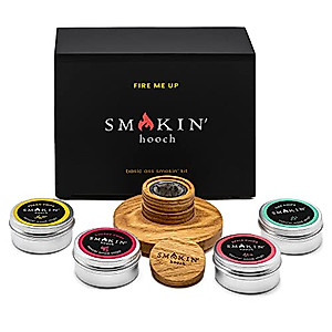 Cocktail Smoker with Solid Oak Smoke Top & 4 Wood Chip Flavors (cherry, pecan, apple, & oak wood chips) Gifts for Smokers | Whiskey Smoker Kit | Old Fashioned Cocktail Kit | Bourbon Smoker Kit