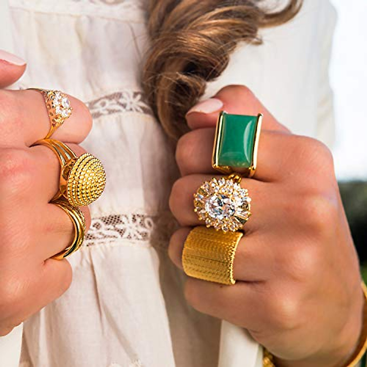 Fireworks Yellow Gold Ring for Women, Half Textured Sphere Party Cocktail Costume Jewelry for Women (11.5)