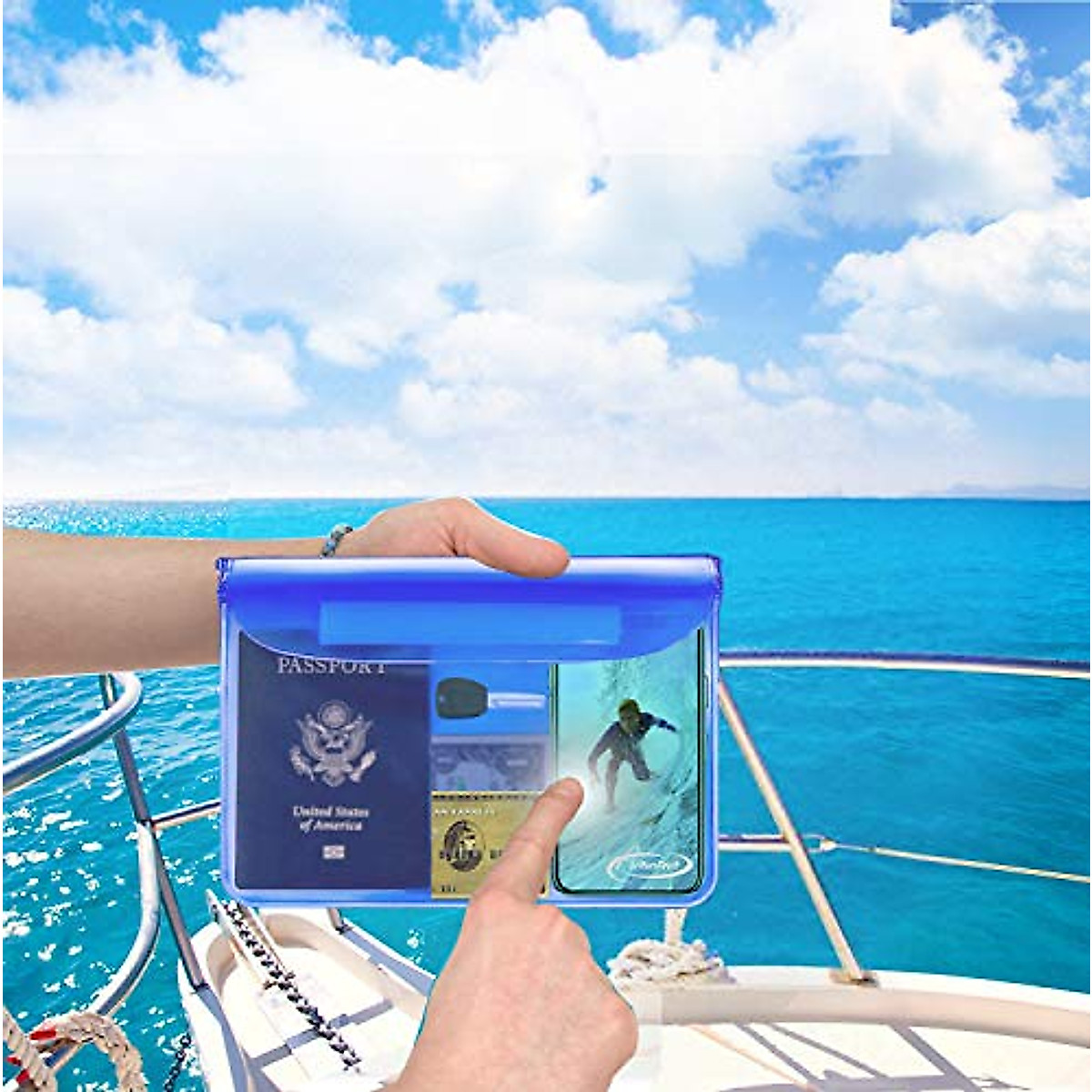 AiRunTech Waterproof Pouch | Way to Keep Your Phone and Valuables Safe and Dry | for Boating Swimming Snorkeling Kayaking Beach Pool (2 Phone Cases(Green + Black) + 2 Fanny Packs(Black + Blue)