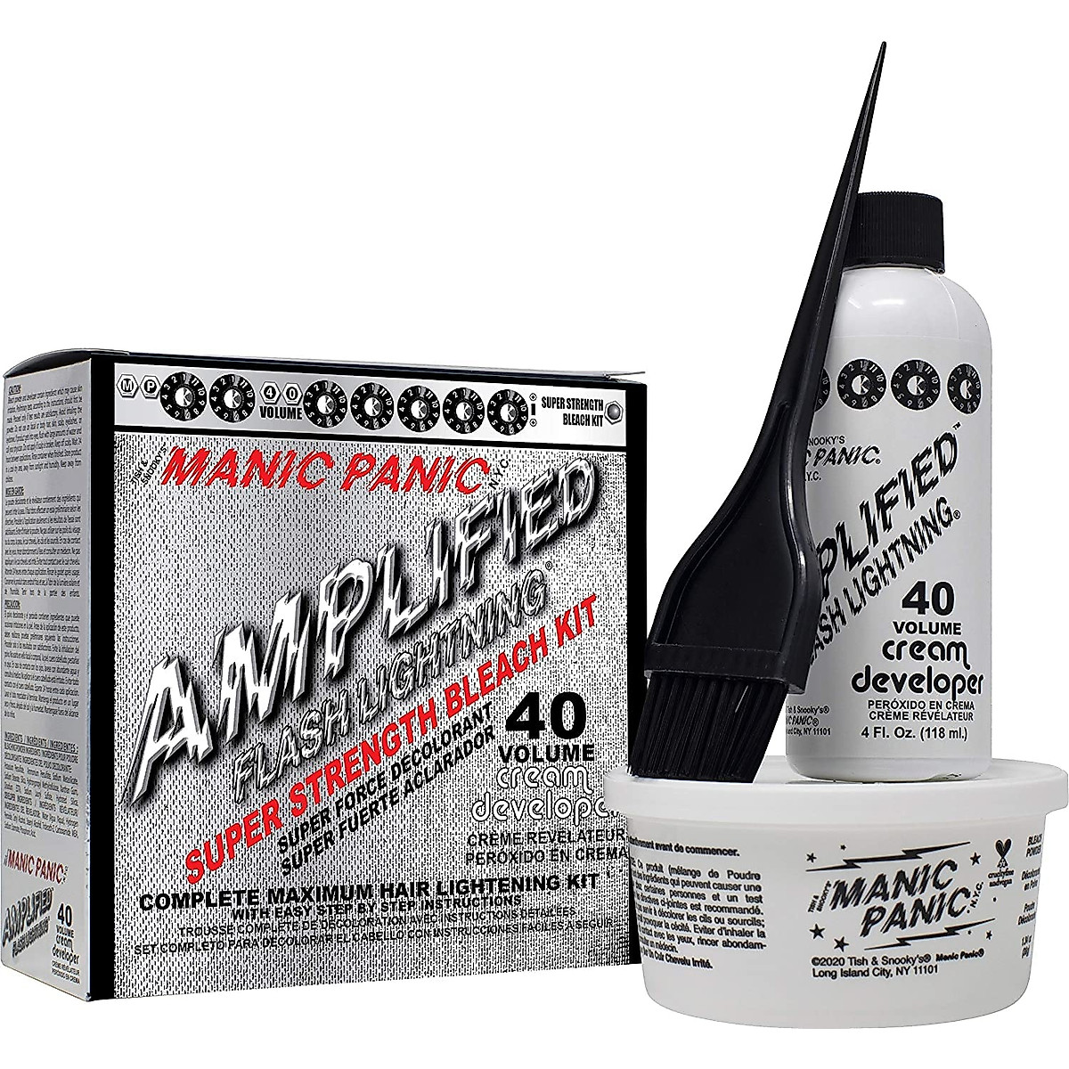 MANIC PANIC Flash Lightning Hair Bleach Kit - 40 Volume Developer + Bleach Powder Hair Lightener For Dark Hair + Lifting up to Seven Levels - Vegan And Cruelty Free