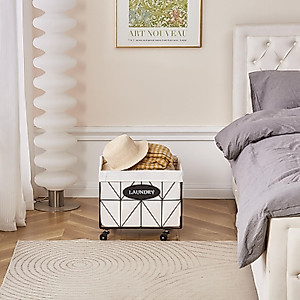 Mxfurhawa Collapsible Laundry Hamper with Wheels, 65L Capacity and Removable Liner, Sturdy Metal Frame for Clothes Storage and Transport - Convenient Laundry Basket for Home Use (65L-LE-Black)