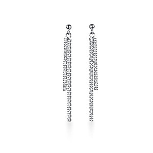 SLUYNZ Sterling Silver Crystal Rhinestone Linear Drop Earrings for Women Girls CZ Long Dangle Earrings Tassel Chain Studs (A-Silver)