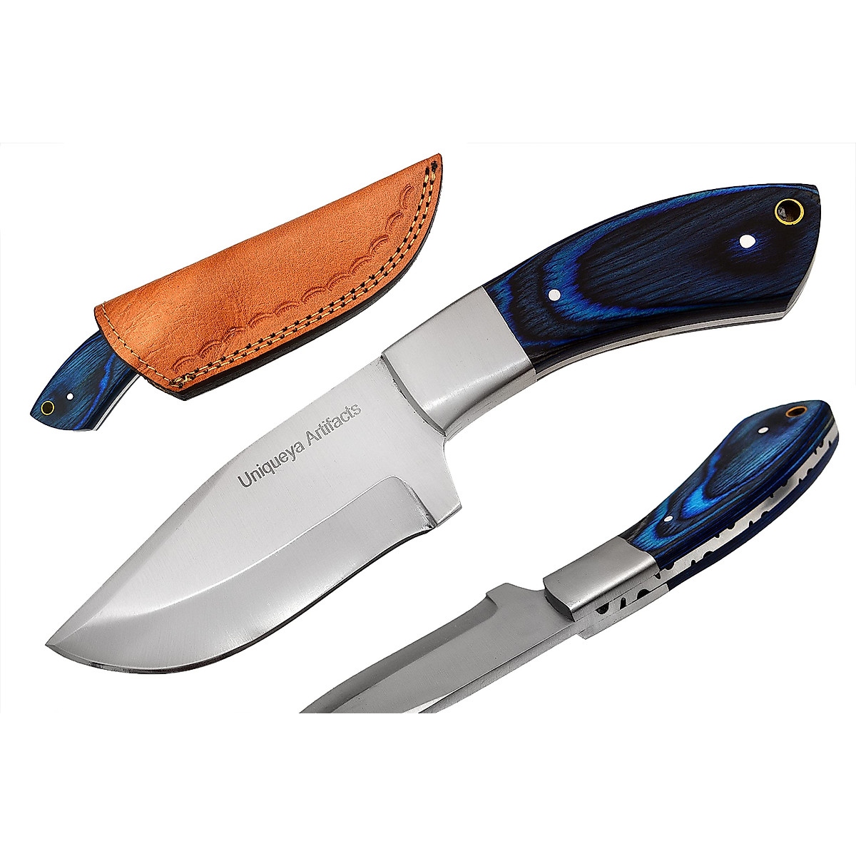 Uniqueya Fixed Blade Hunting Knife, Full Tang Carbon Steel Bushcraft Knife with Leather Sheath, Survival Compact Knife, Outdoor Knife for Camping Hiking