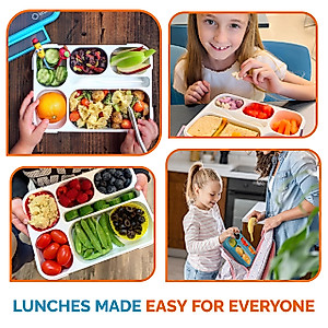 kinsho Bento Box Lunch-Box for Kids Adults | Kid Snack Lunch Containers | Leakproof School Bentobox 6 Compartment Leakproof Container for Boys Girls Womens Lunches | Utensils | Blue Set