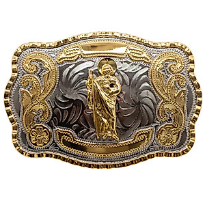 WMG Western St Jude Belt Buckle Gold Silver Saint Jude San Judas Cowboy Buckle Hebilla Vaquero Rodeo