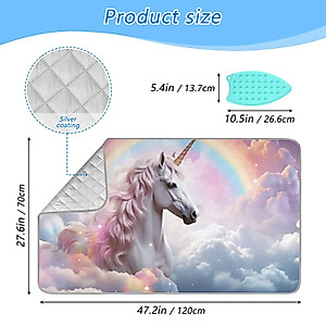 GOODOLD Rainbow Unicorn Ironing Mat Portable Travel Ironing Pad for Washer,Dryer,Table Top, Iron Board Alternative Cover, Large Heat Resistant Ironing Blanket