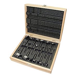 Fisch FSA-367208 16 Piece Black Shark Forstner Drill Bit Set Custom Wooden Box Includes Bits from 1/4-inch up to 2-1/8-inch Diameter Forged Steel Made in Austria