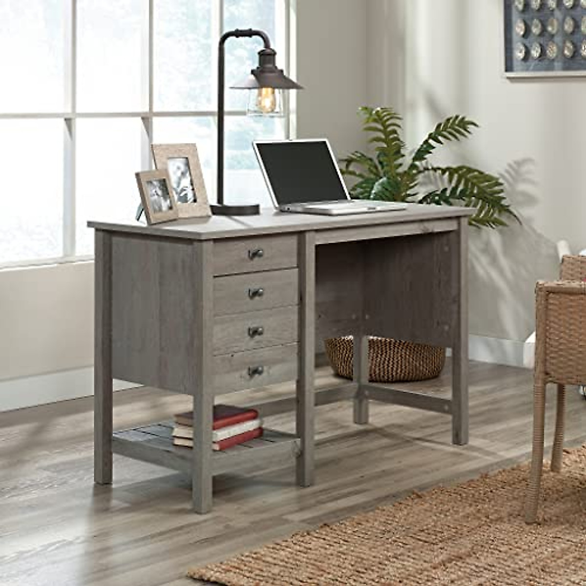 Sauder Cottage Road Pedestal Desk with Storage, Mystic Oak Finish