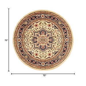 SAFAVIEH Lyndhurst Collection 6' Round Beige / Black LNH330C Traditional Oriental Non-Shedding Entryway Foyer Living Room Bedroom Kitchen Area Rug