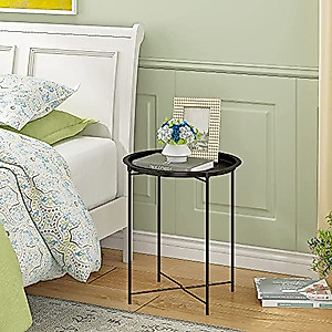 JERAOL Round Side Table Set of 2 with Storage, Metal End Table for Living Room Bedroom and Outdoor,Easy to Clean Strong and Durable Iron Sofa Table for Small Space, Easy Assembly