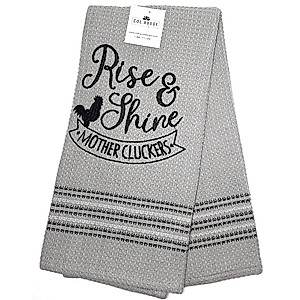 Fun and Cute Sayings Decorative Waffle Kitchen/Dish/Hand Towel Rise & Shine Mother Cluckers
