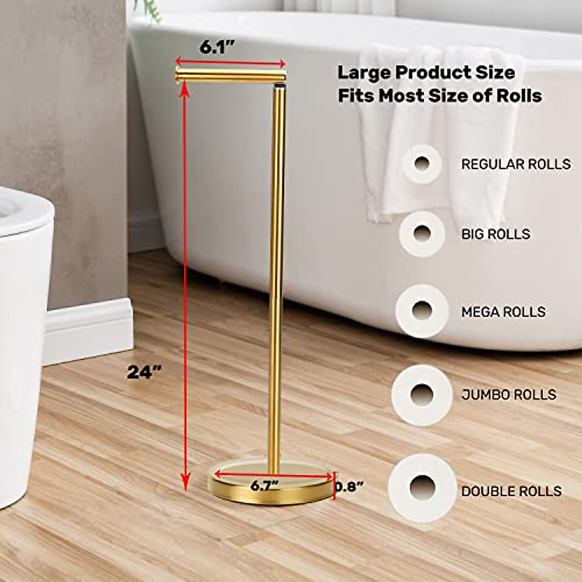 Toilet Paper Holder Stand Bathroom Toilet Paper Storage for 4 Paper Rolls with Heavy Base, Free Standing Toilet Paper Roll Holder (Gold)