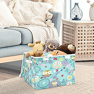 Cute Owls Storage Boxes with Lid and Handles Large Collapsible Fabric Storage Basket Clothes Toys Organizer Bins for Playroom Office Nursery Shelf Closet