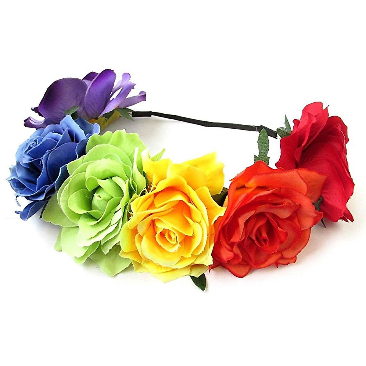 DreamLily Rainbow Rose Hawaiian Stretch Flower Headband for Garland Party (Rainbow)