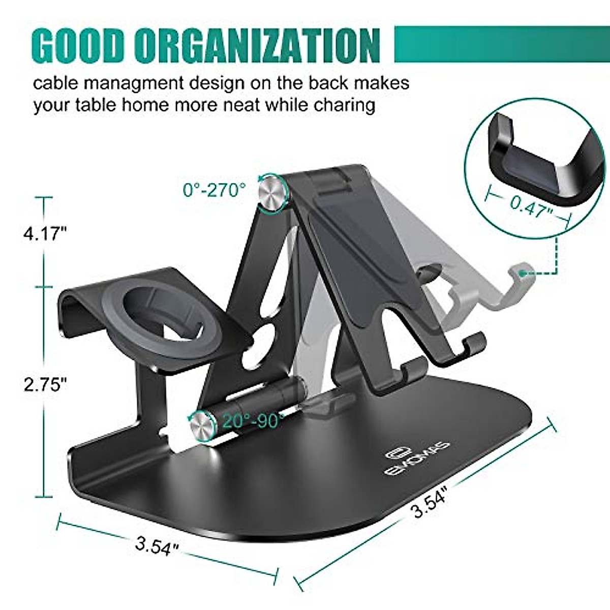 Stand for Apple Watch, [Update Foldable Stand Version] 3 in 1 Adjustable Universal Charger Stand Dock for iPhone 12 Pro Max/11/X/XS/8/ Plus, AirPods, iPad, Kindle and iWatch Series 6/5/4/3/2/1 (Black)