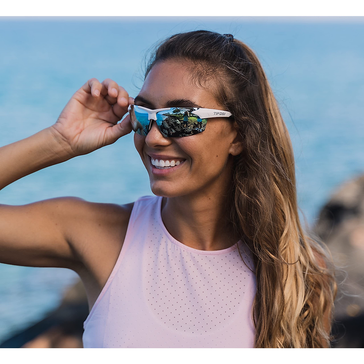 Tifosi Optics Track Sunglasses (White/Black, Smoke Bright Blue)