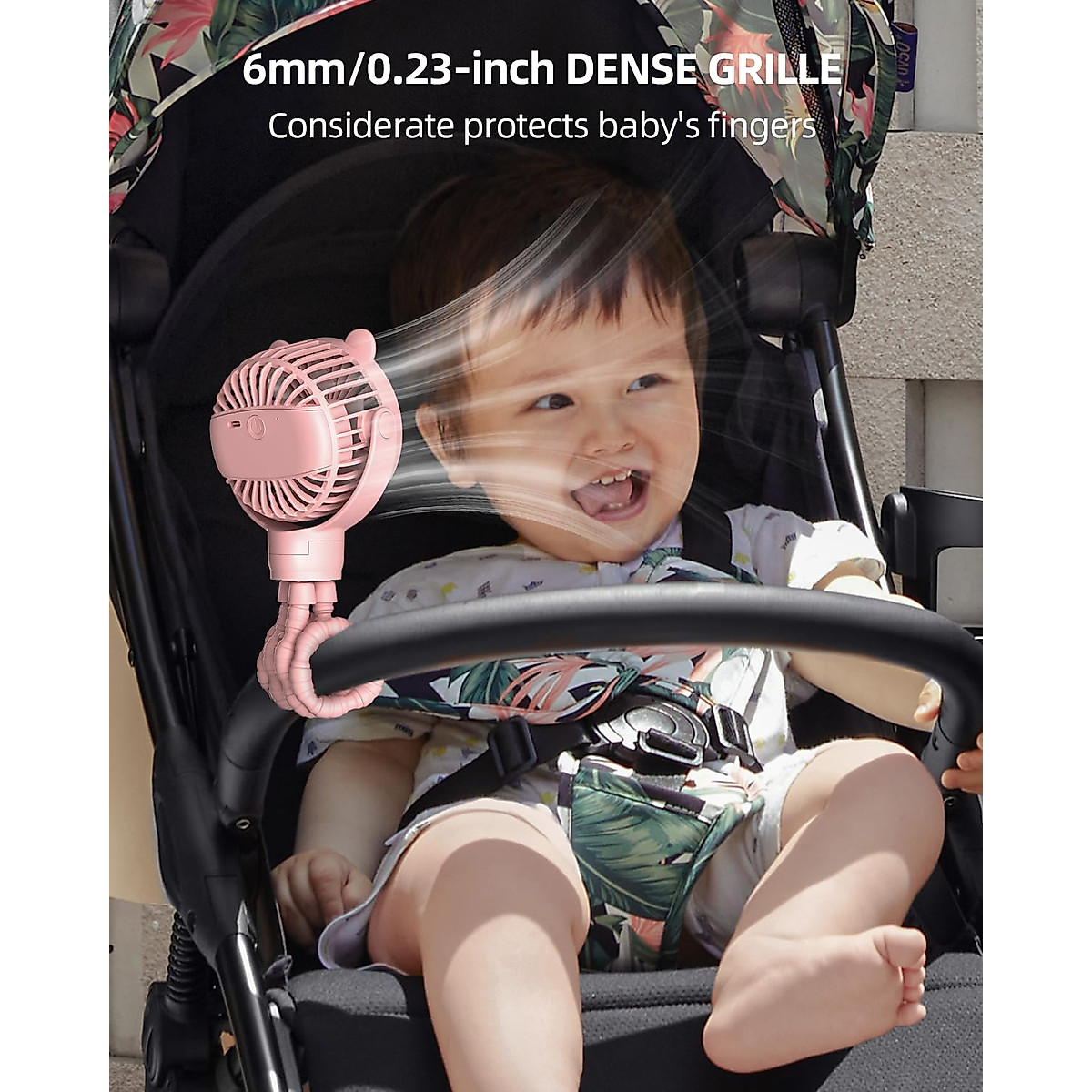ASNUG Portable Mini Stroller Fan, Battery Operated Small Clip on Fan, Detachable Flexible Tripod Baby Fan with 3 Speed, Rechargeable Personal Fan for Car Seat Crib Treadmill Travel