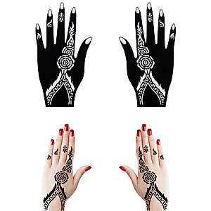 Kotbs 18 Sheets Temporary Tattoo Stencils, Indian Arabian Henna Tattoo Stencils, Glitter Airbrush Tattoo Stickers for Women Boys Girls Hand Body Art