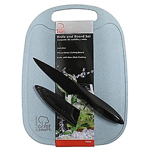 Chef Craft Select Wheat Straw Cutting Board and Knife Set, 10 inch x 7.5 inch, Blue