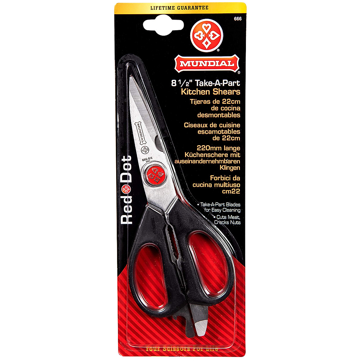 Mundial BP666 Red Dot 8 1/2" Take-A-Part Kitchen/Utility Shears