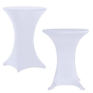 RELIANCER 2 Pack 36inch Highboy Cocktail Round Spandex Table Cover Four-Way Tight Fitted Stretch Tablecloth Table Cloth for Outdoor Party DJ Tradeshow Banquet Vendor Wedding(2PC 36''X43'',White)