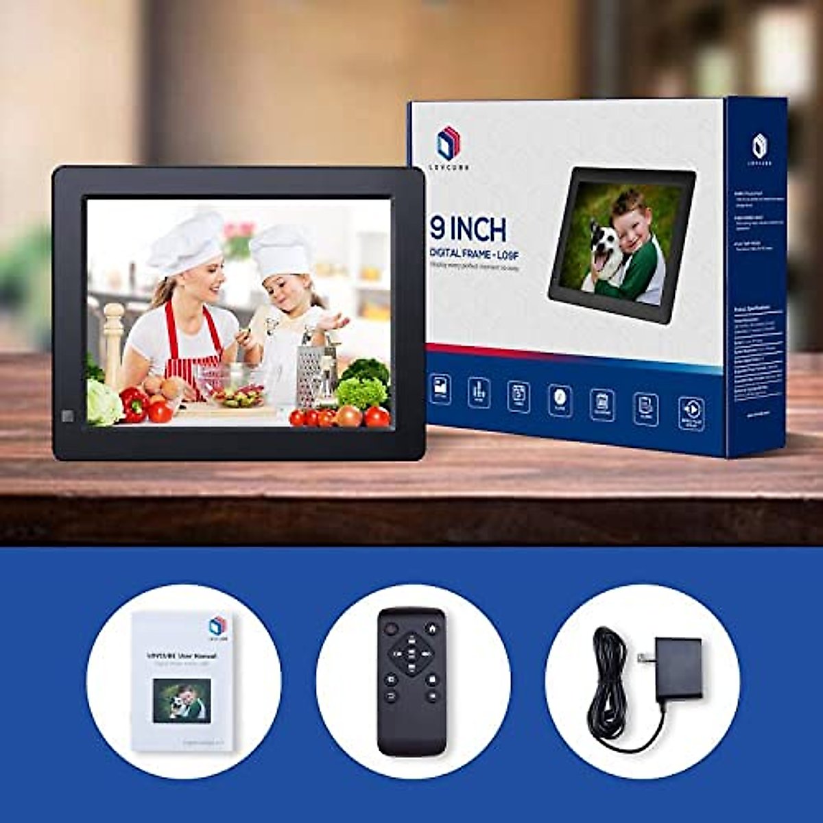 LOVCUBE 9Inch Digital Photo Frame L09F - Digital Picture Frame with 1024 x 768 HD 4:3 IPS Display, USB and SD Card Slots and Remote Control