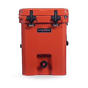 CAMP-ZERO 20L | Drink Cooler/Ice Chest with 2 Molded-in Cup Holders & Comfort Grip Rope Handles | Thick Walled, Freezer Grade Cooler w/Secure Locking System & Tie Down Channels (Burnt Orange)
