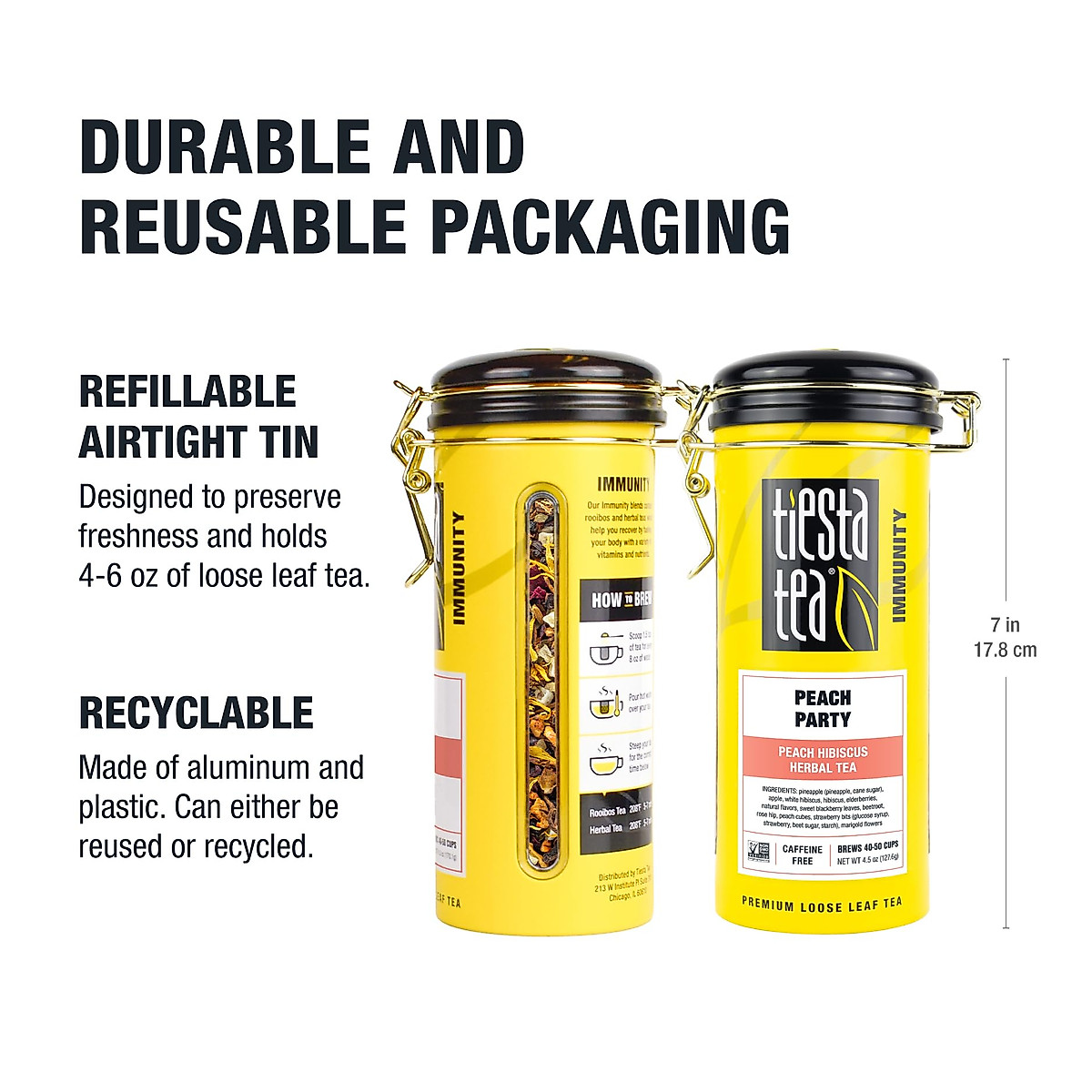 Tiesta Tea - Peach Party | Loose Leaf | Peach Hibiscus Herbal Infusion | Premium Blend | Non-Caffeinated Fruit Tea | Makes Hot or Iced & Up to 50 Cups | 4.5oz Refillable Tin