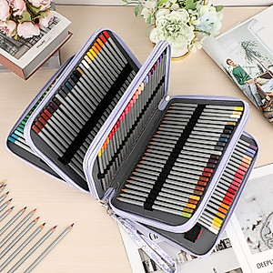 BTSKY Colored Pencil Case- 200 Slots Pencil Holder Pen Bag Large Capacity Pencil Organizer with Handle Strap Handy Colored Pencil Box with Printing Pattern (Purple Butterfly)