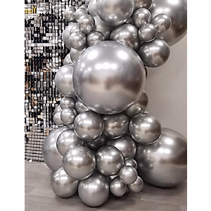 MOXMAY Metallic Sliver Balloons Different Sizes, 102 Pcs 18 12 10 5 inch Sliver Latex Chrome Balloon for Graduation Baby Shower Birthday Wedding Party Decorations