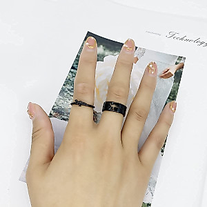 Matching Hollow Dinosaur Couple Open Rings Set,4Pcs Animal Dinosaur Knuckle Stackable Finger Rings Band Sets for Him Her Wedding Jewelry (Silver Black 4pcs)