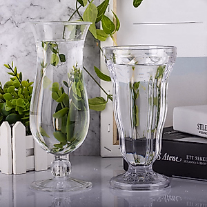 Cheardia 6 Pack Plastic Milkshake Glasses, 13.5 oz Old Fashioned Soda Glass Footed Ice Cream Cups, Clear Pina Colada Fountain Glasses Milkshake Cups for Sundae, Juice, Tropical Drinks, Party