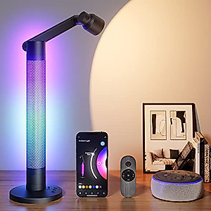 HCYHNB Smart Table Lamp Works with Alexa Google Home, Swing Arm Desk Lamp with Rotatable Body, APP Control DIY Lighting Modes & Music Sync, Dimmable Night Light for Kids Adults