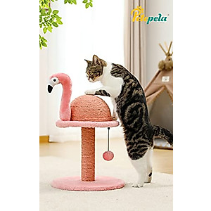 PETEPELA Cat Scratching Post, Flamingos Natural Sisal Cat Scratcher with Interactive Toy Ball and Extra Replacement Sisal Scrathing Pole for Kittens and Small Cats Pink